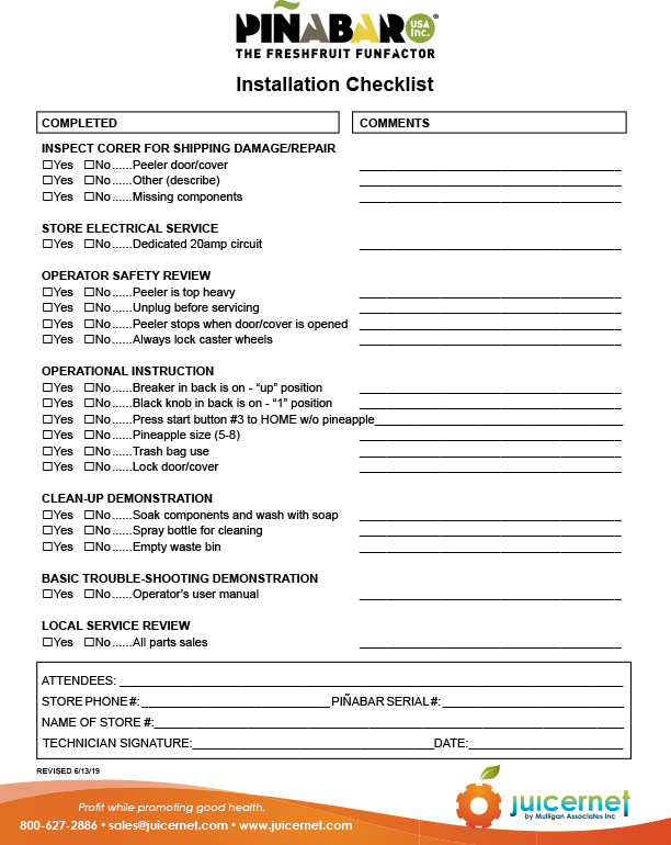 Installation Checklist – Juicernet